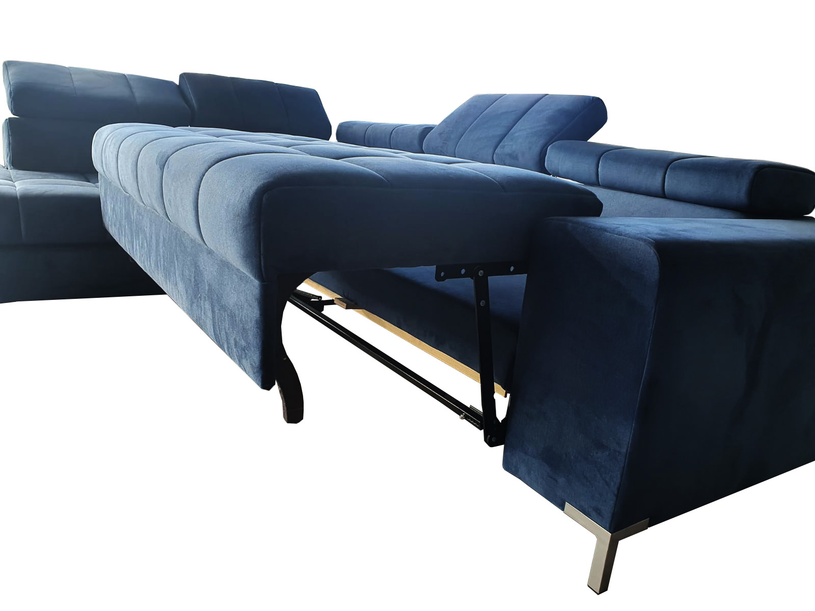 Nowoczesny pikowany narożnik U-kształtny z funkcją spania + pojemniki na pościel +regulowane ...